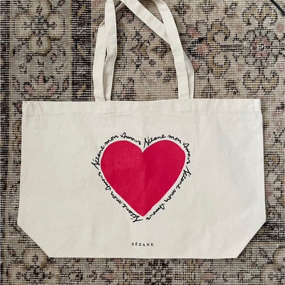 Sezane | Bags | Sezane Cream And Red Heart Canvas Tote Bag | Poshmark